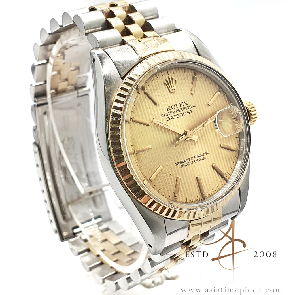 Year 1985 Rolex Datejust 16013 Tapestry Champagne Dial Vintage Watch w ...