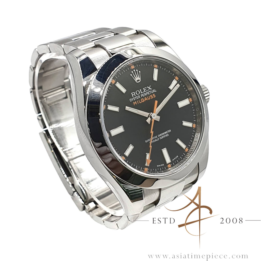 2012 Rolex Milgauss 116400 Black Dial Orange Lightning Bolt Full Set ...