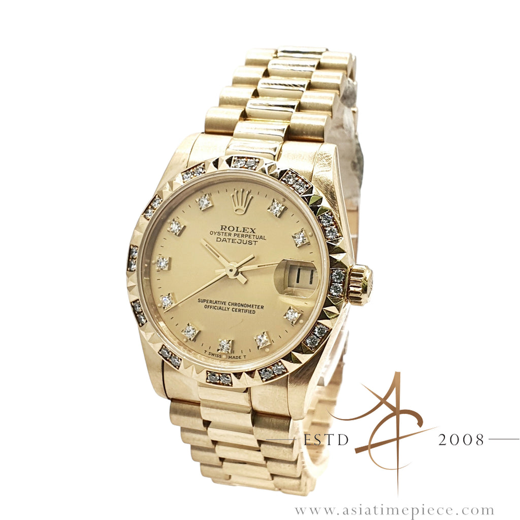 Rare Rolex Datejust 31 Midsize President 68258 Diamond Bezel Dial in 1 ...