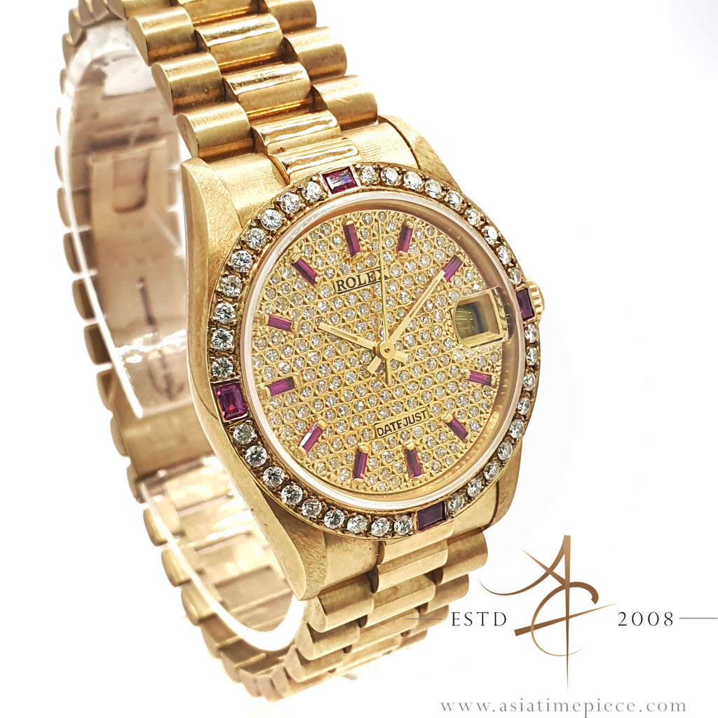 Rolex President Datejust Midsize 68278 Custom Diamond Ruby Dial in 18K ...