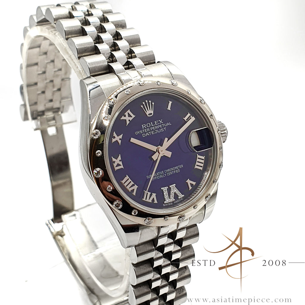Rolex Datejust 31 Midsize Ref 178344 Purple Dial Scattered Diamond Bez ...