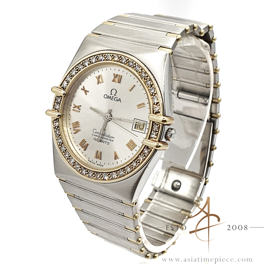 Omega Constellation Chronometer Quartz Diamond Bezel Roman Dial 32.5mm ...
