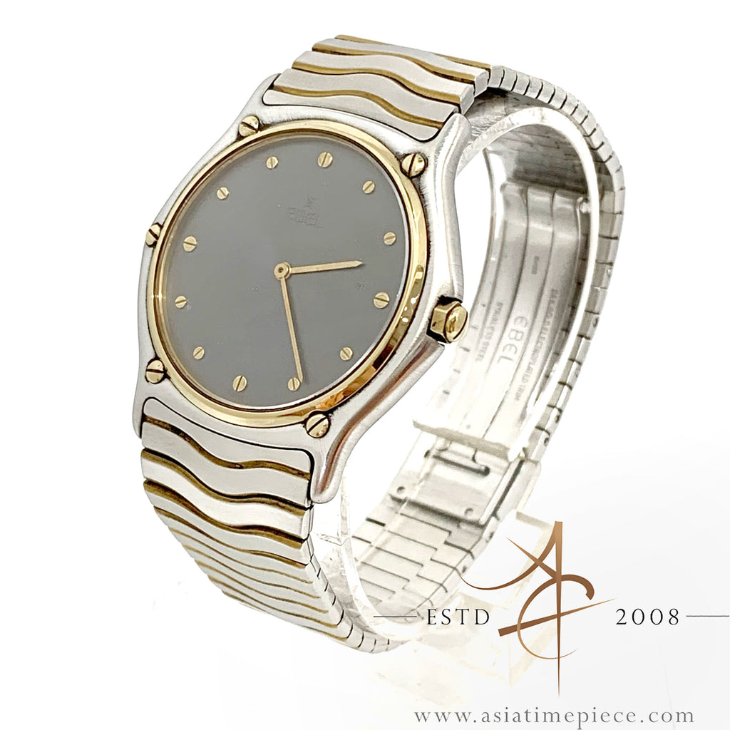Ebel Classic Mens Wave Watch 18k Yellow Gold and Stainless Steel Grey ...